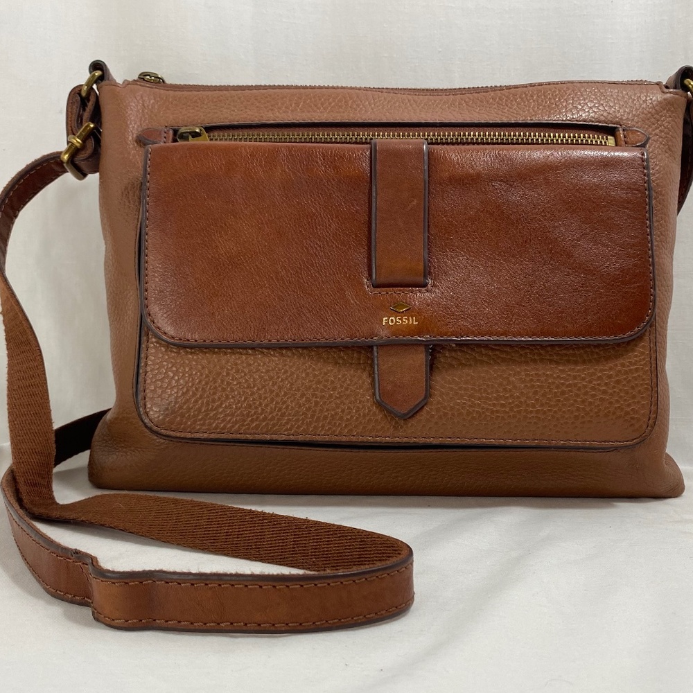 Fossil Kinley Pebble Brown Leather Crossbody - Gem